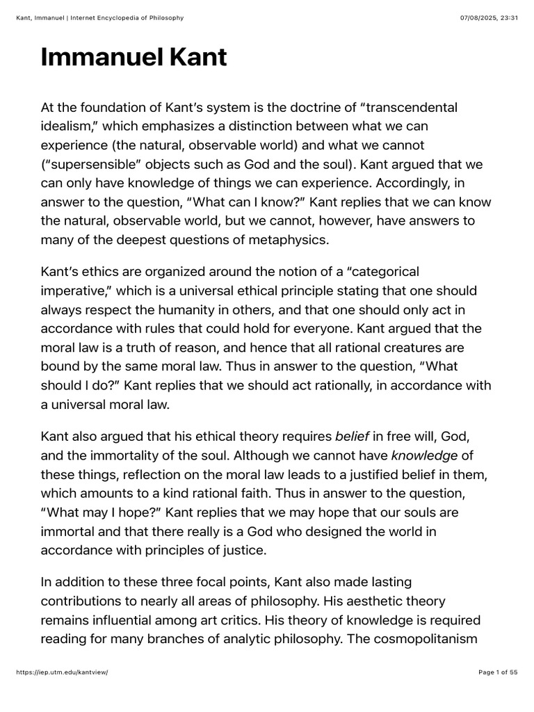 Kant's Theory of Knowledge Overview | PDF | Immanuel Kant | A Priori ...