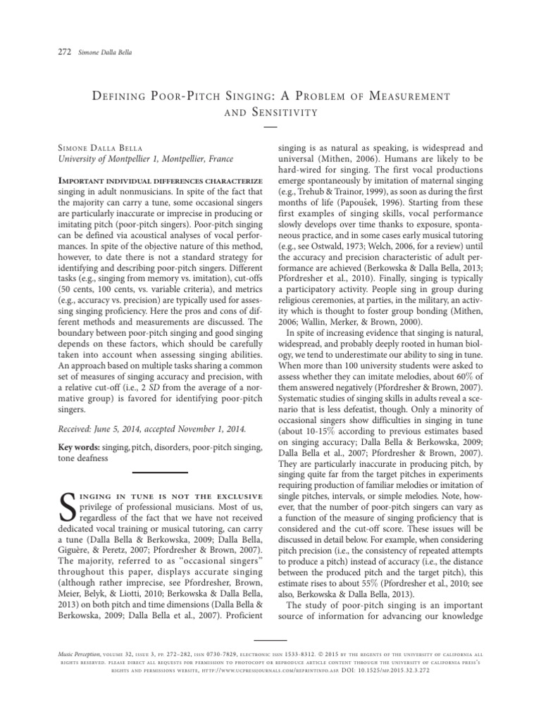 Measuring Poor-Pitch Singing Accuracy | PDF | Cent (Music) | Accuracy ...
