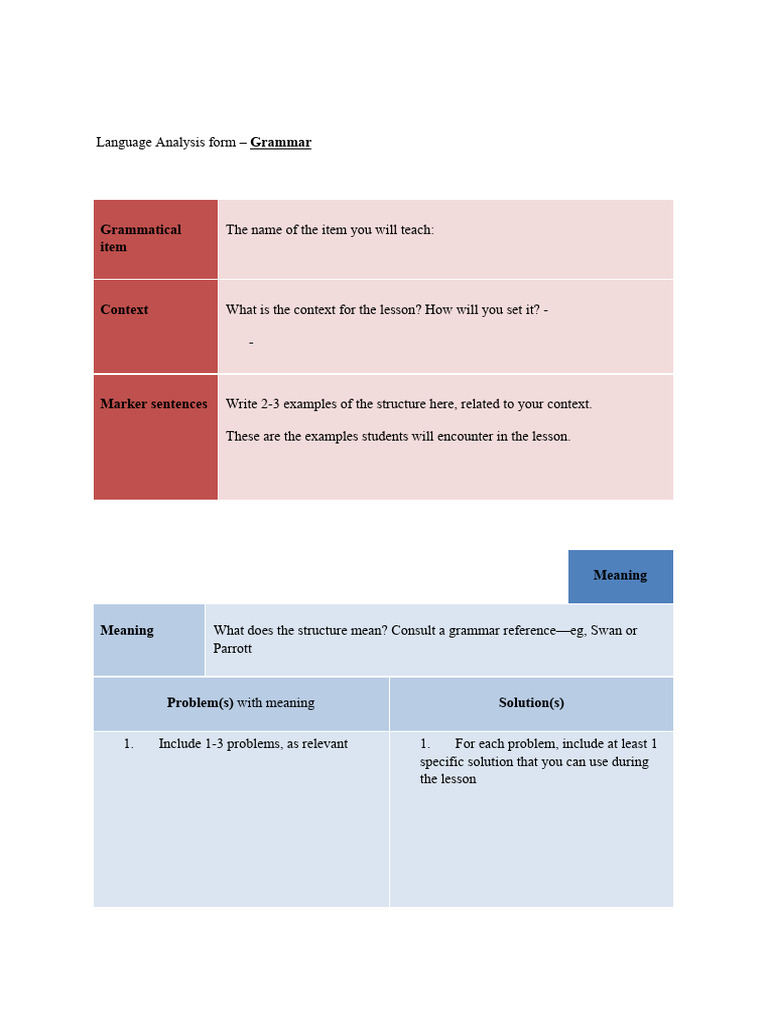 Language Analysis Form - Grammar | PDF