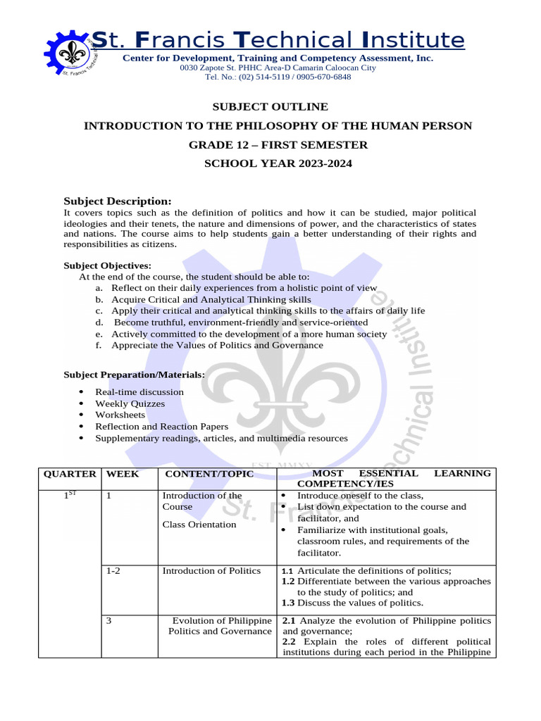 Shs Subject Outline Updated | PDF | Liberal Arts Education | Learning