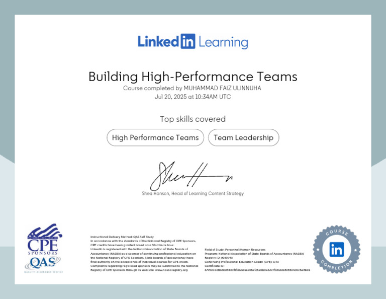 CertificateOfCompletion - Building HighPerformance Teams | PDF