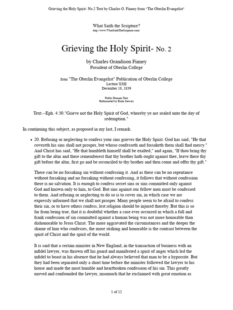 Grieving the Holy Spirit Explained | PDF | Confession (Religion ...