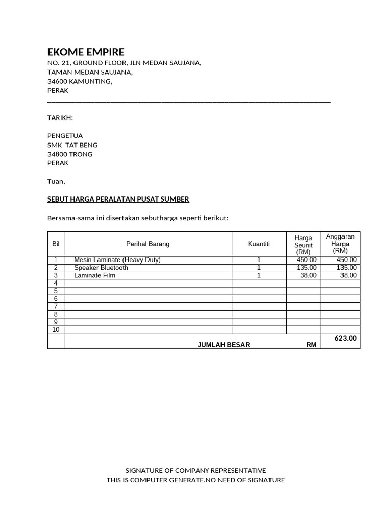 SEBUT HARGA PSS EKOME 2025 | PDF