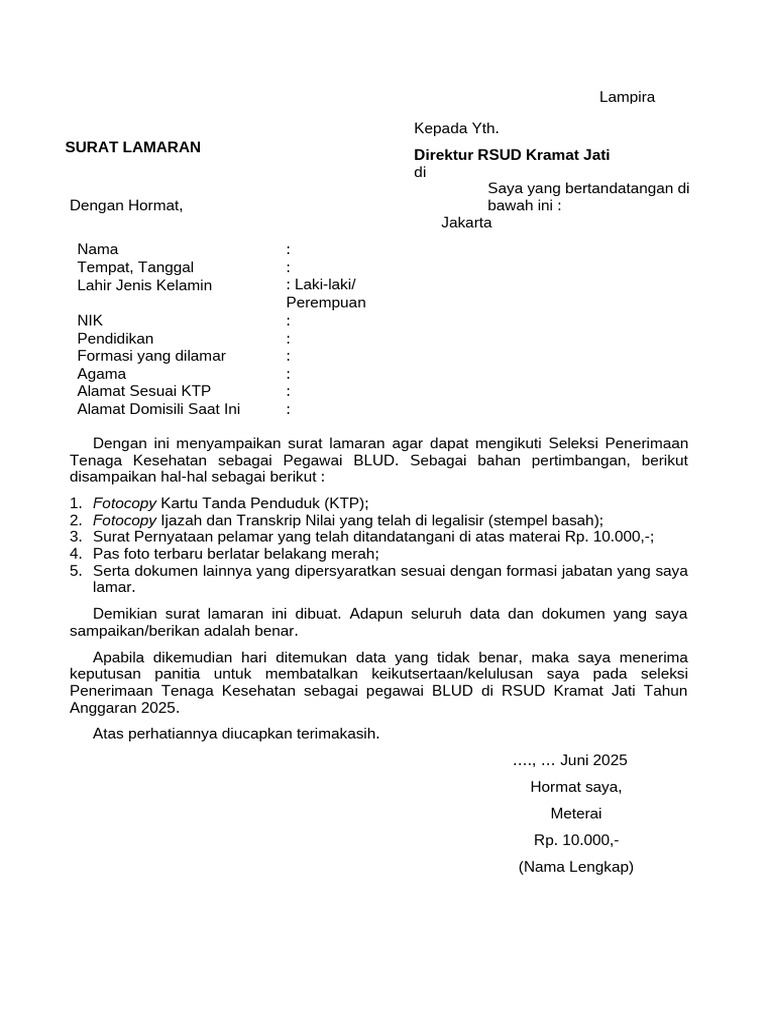 Format Surat Lamaran Dan Pernyataan | PDF