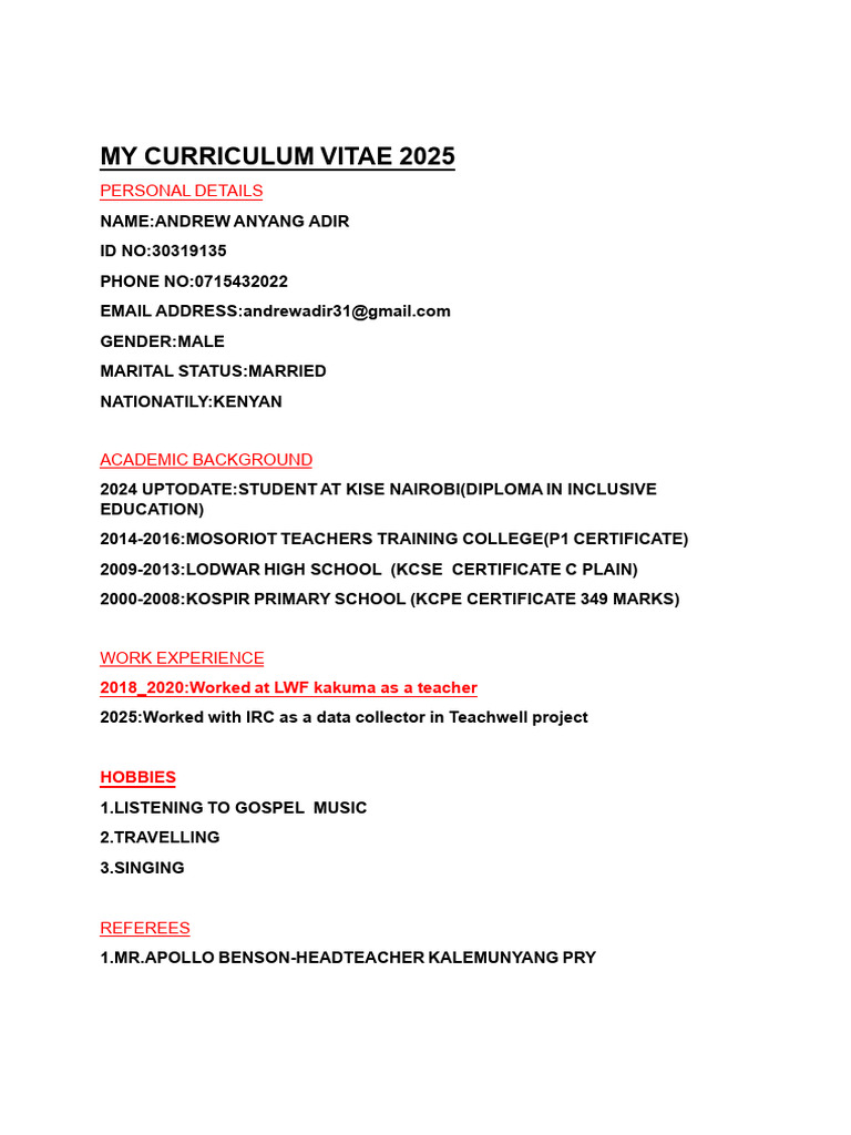 My Curriculum Vitae 2025 | PDF
