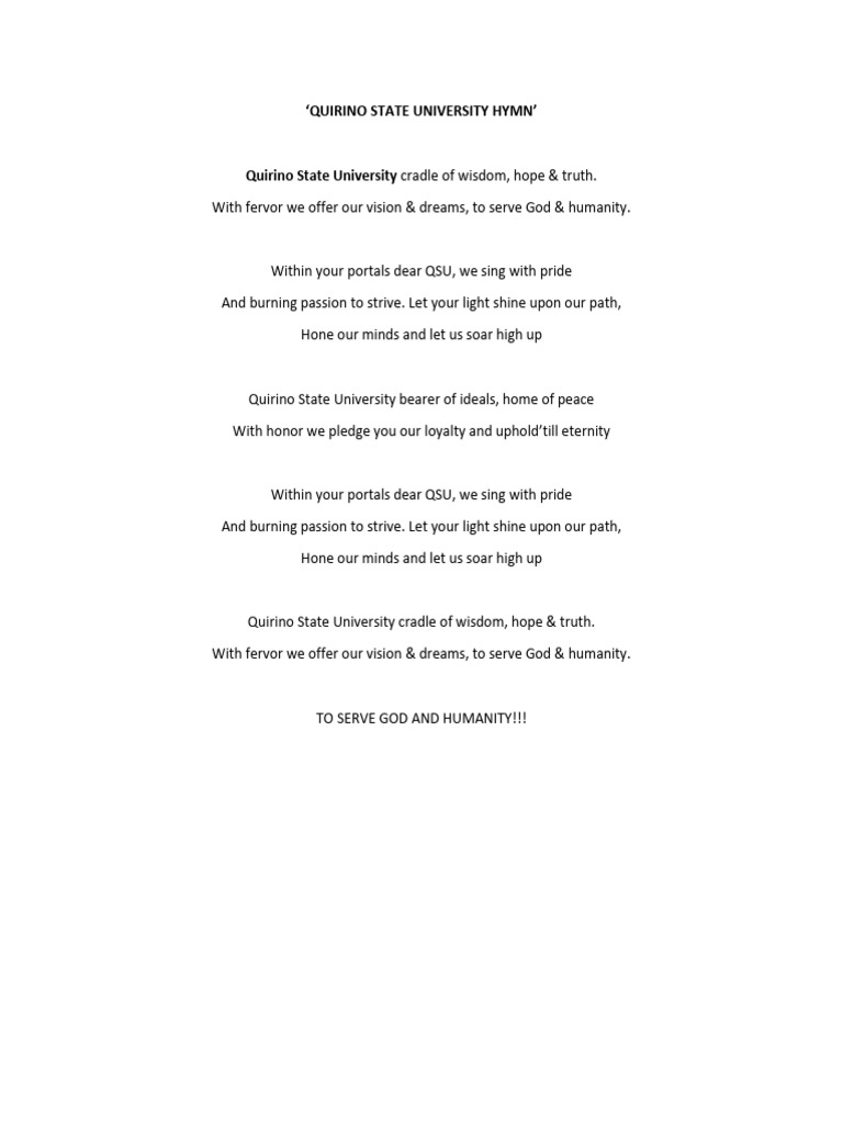 Quirino State University Hymn Lyrics | PDF