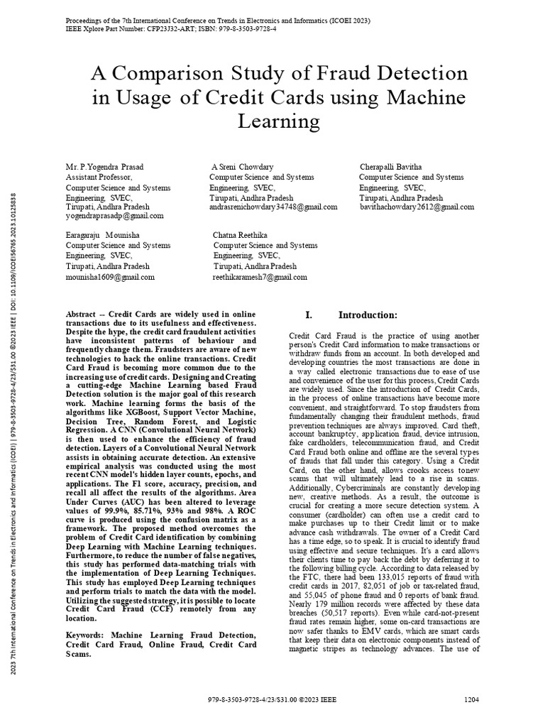 A Comparison Study of Fraud Detection in Usage of Credit Cards Using ...