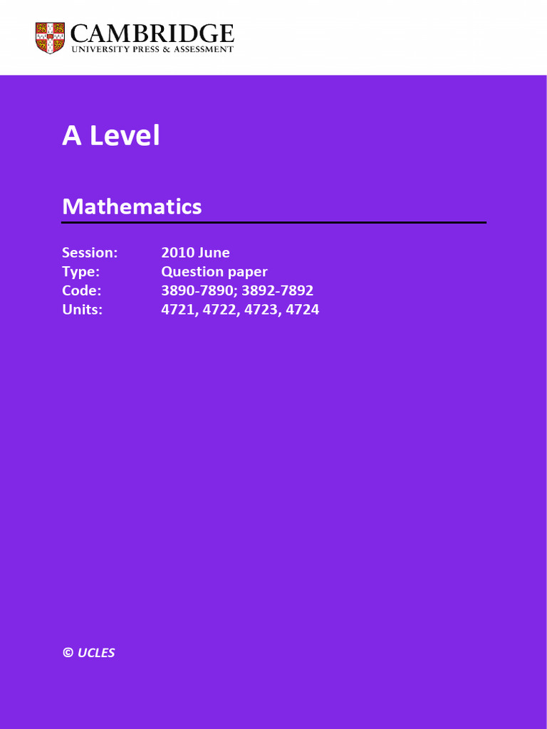2010j Mathematics Alevel Questionpaper 4721 4724 | PDF