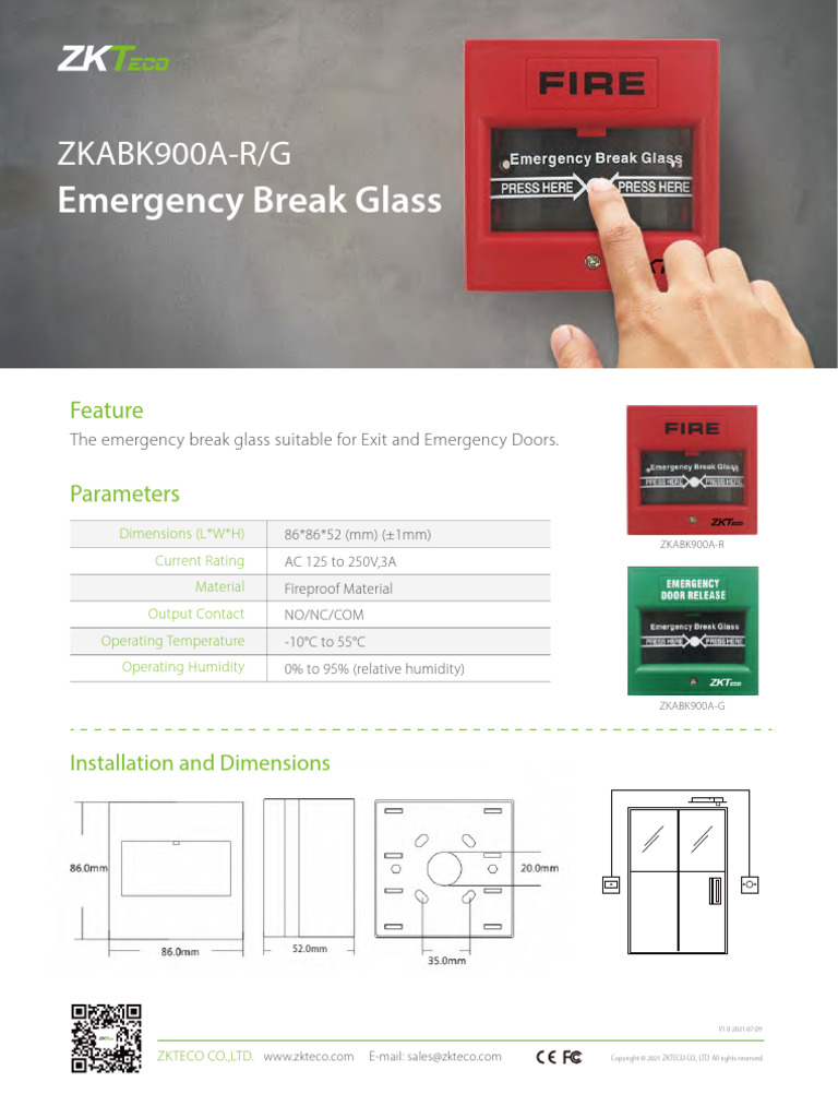 Emergency Break Glass ZKABK900A-R/G | PDF