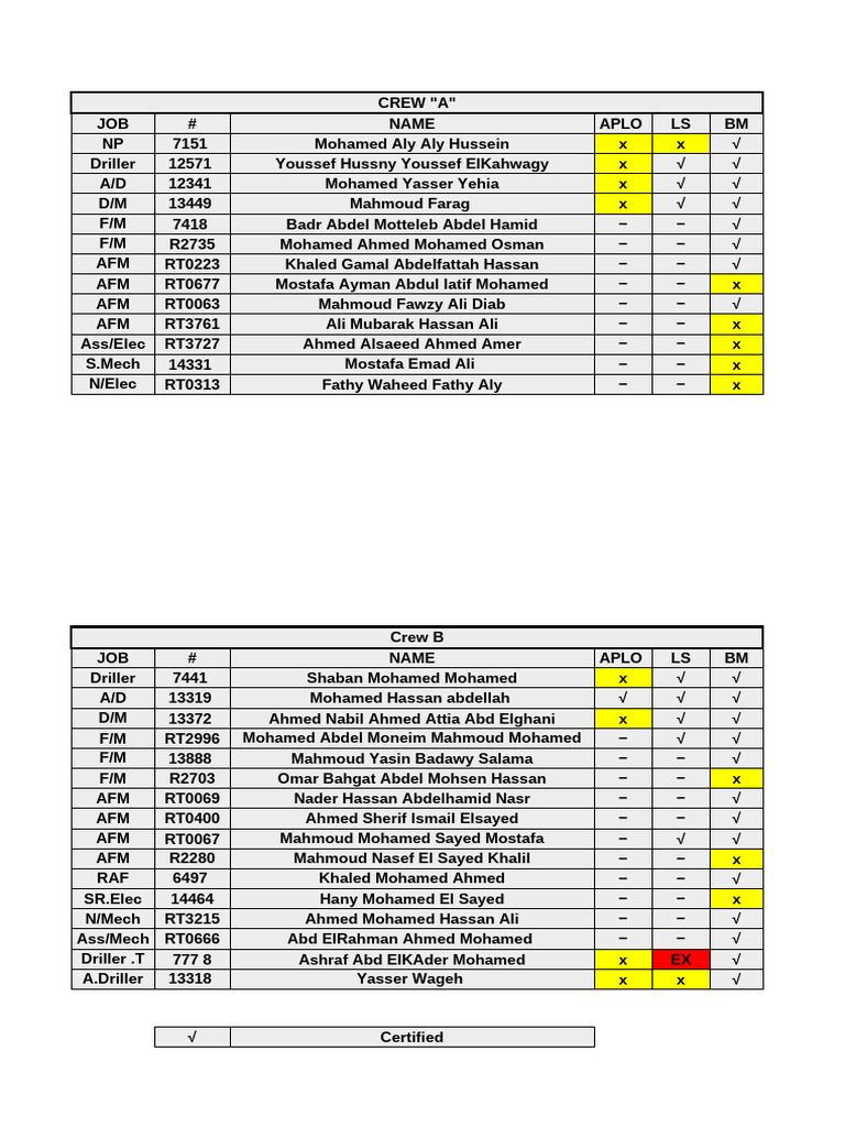 Crew Assignments for Abdelhamid Nasr | PDF
