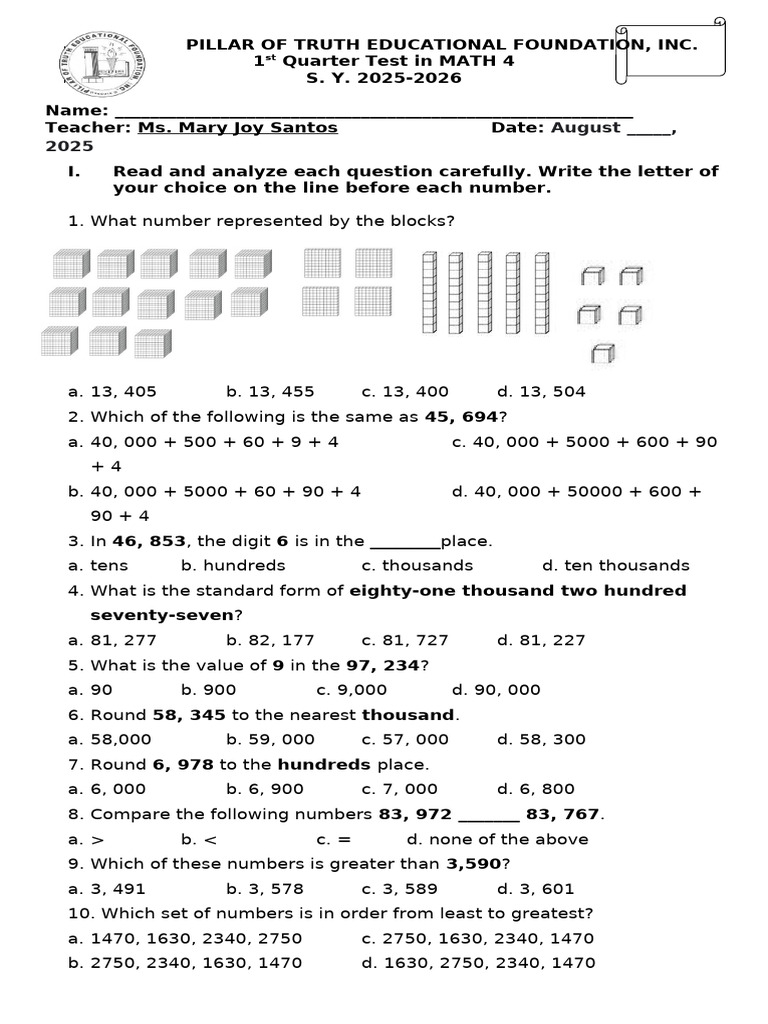 Mathematics 1 - 4th Quarter Test | PDF | Chess | Chess Theory