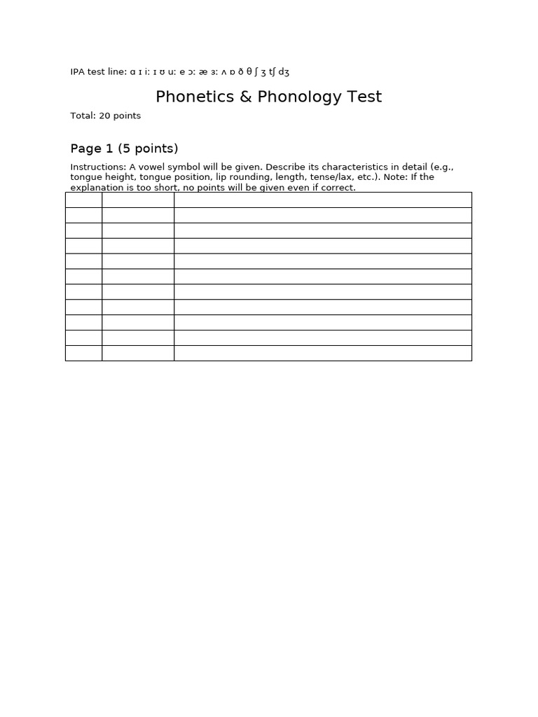 Phonetics Test: Vowels & Consonants | PDF