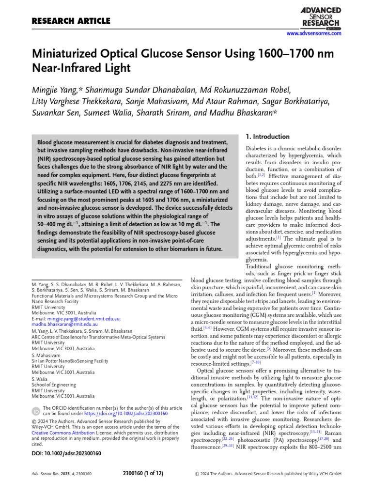 Miniaturized NIR Glucose Sensor Development | PDF | Infrared | Raman ...