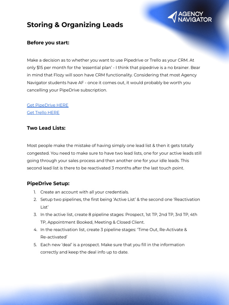 Storing and Organizing Leads | PDF