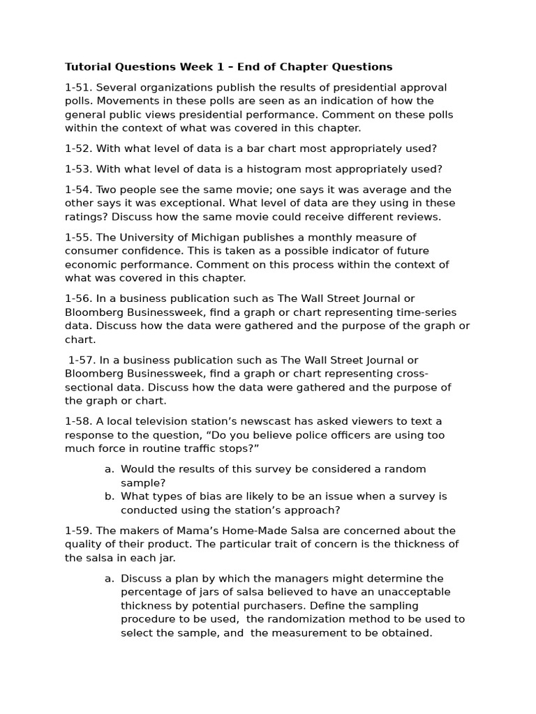 Week 1 Tutorial Questions | PDF | Sampling (Statistics) | Data