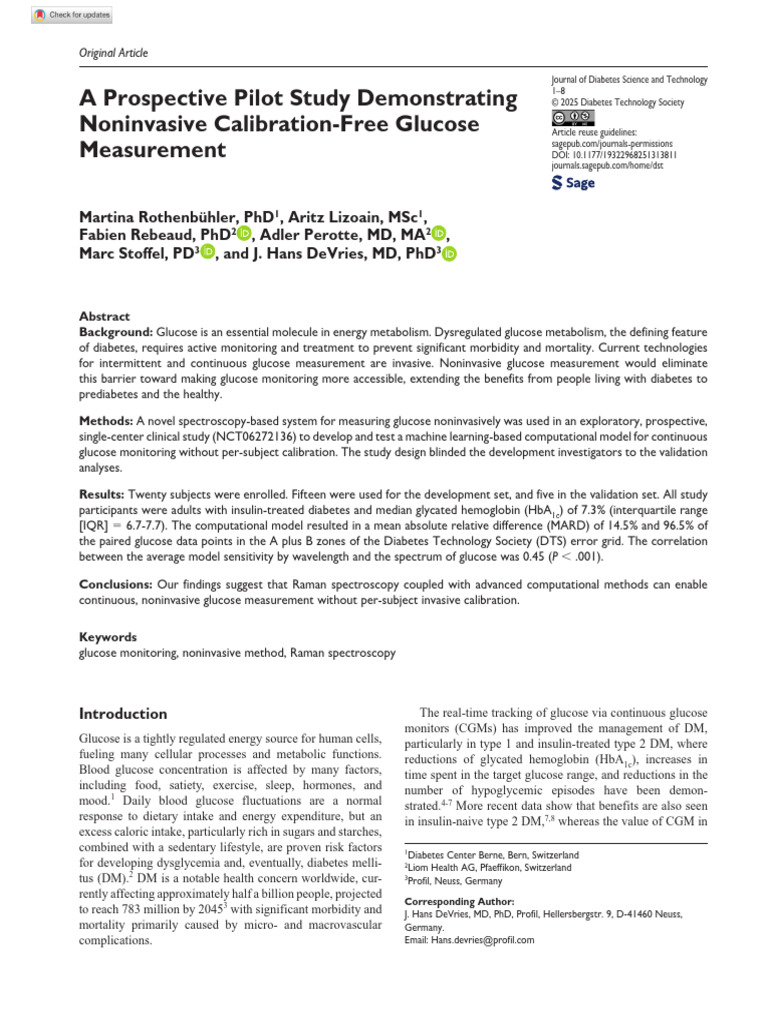 Noninvasive Glucose Measurement Study | PDF | Glycated Hemoglobin ...