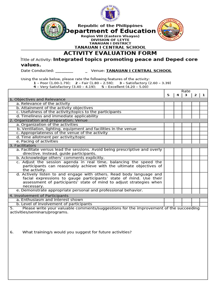 5 Activity Evaluation Form | PDF | Cognition