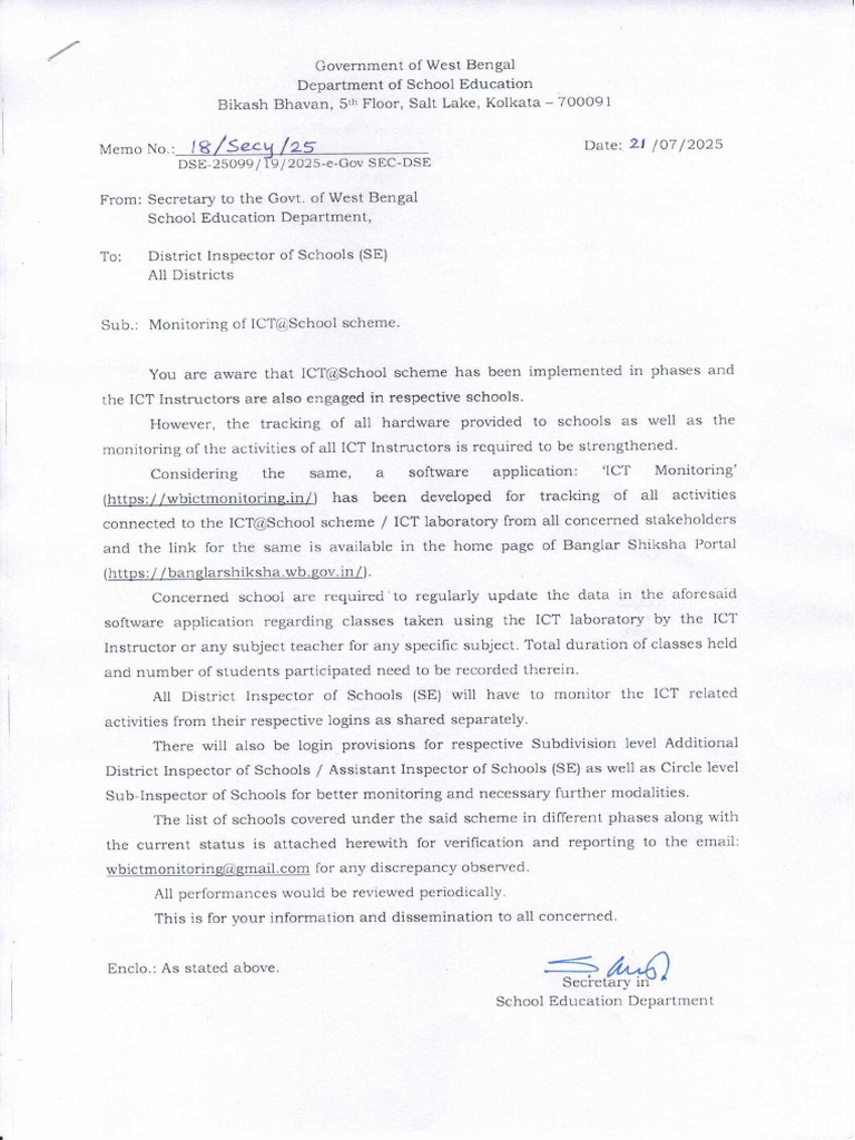 Letter For ICT Monitoring - 18-Secy-25 Dt.21.07.2025 | PDF