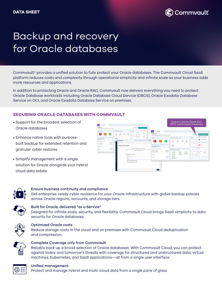 Commvault Oracle Database Datasheet v1.7 SECURED | PDF | Cloud Computing | Databases