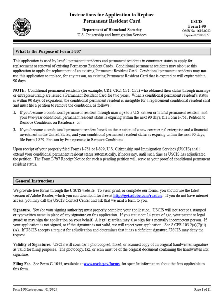 I-90 Form Replacement Instructions | PDF | Identity Document | United ...