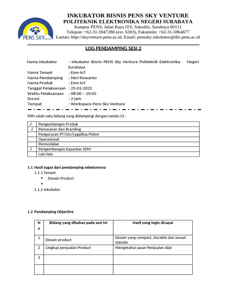 Form Pendampingan EMS-IoT - SESI | PDF