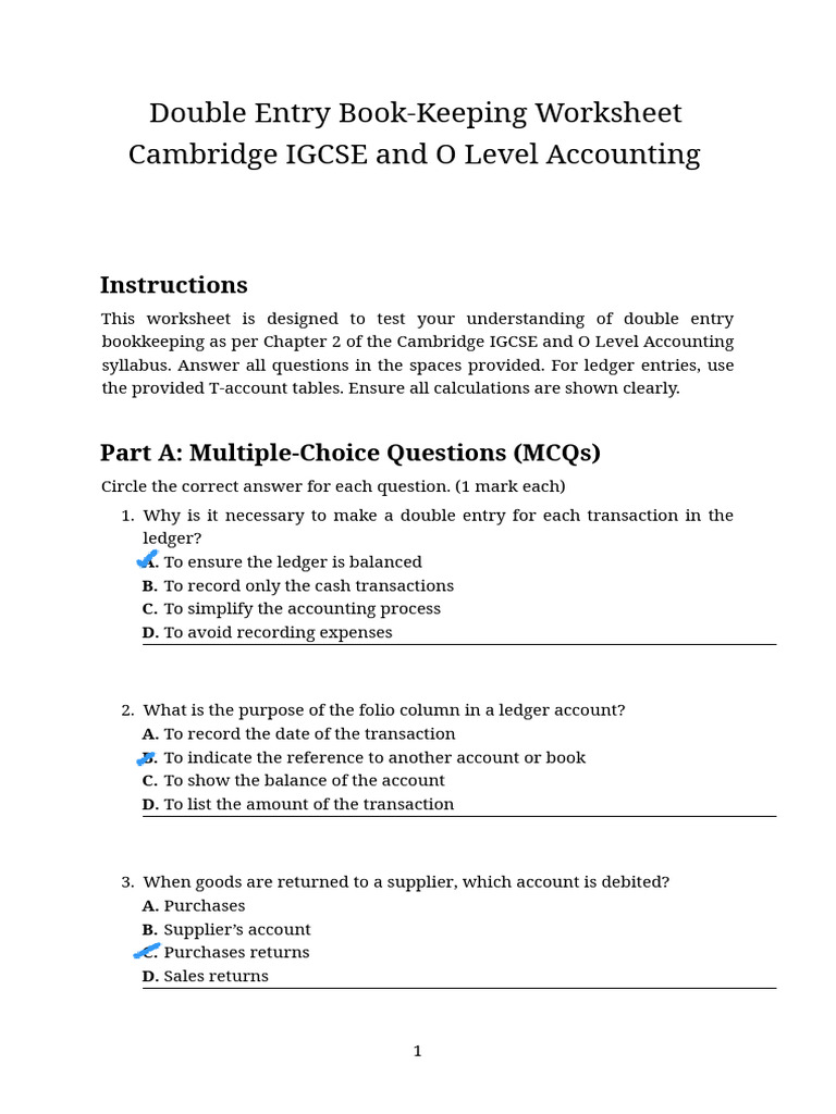 Double Entry Bookkeeping Practice Worksheet | PDF | Bookkeeping ...