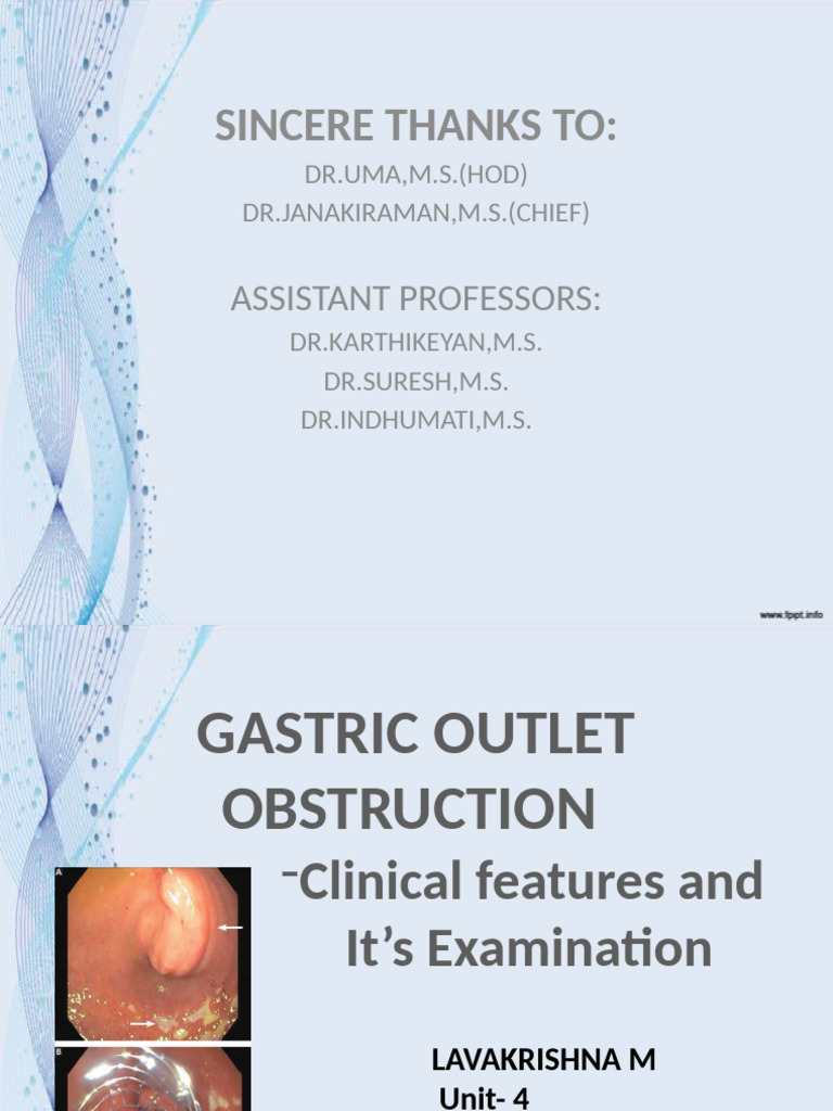 Clinical Features of Gastric Outlet Obstruction | PDF | Dehydration ...
