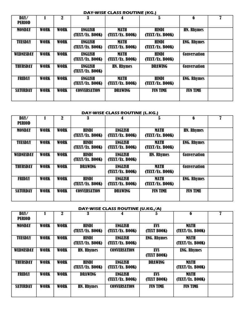 KG to Std 5 Weekly Class Schedule | PDF