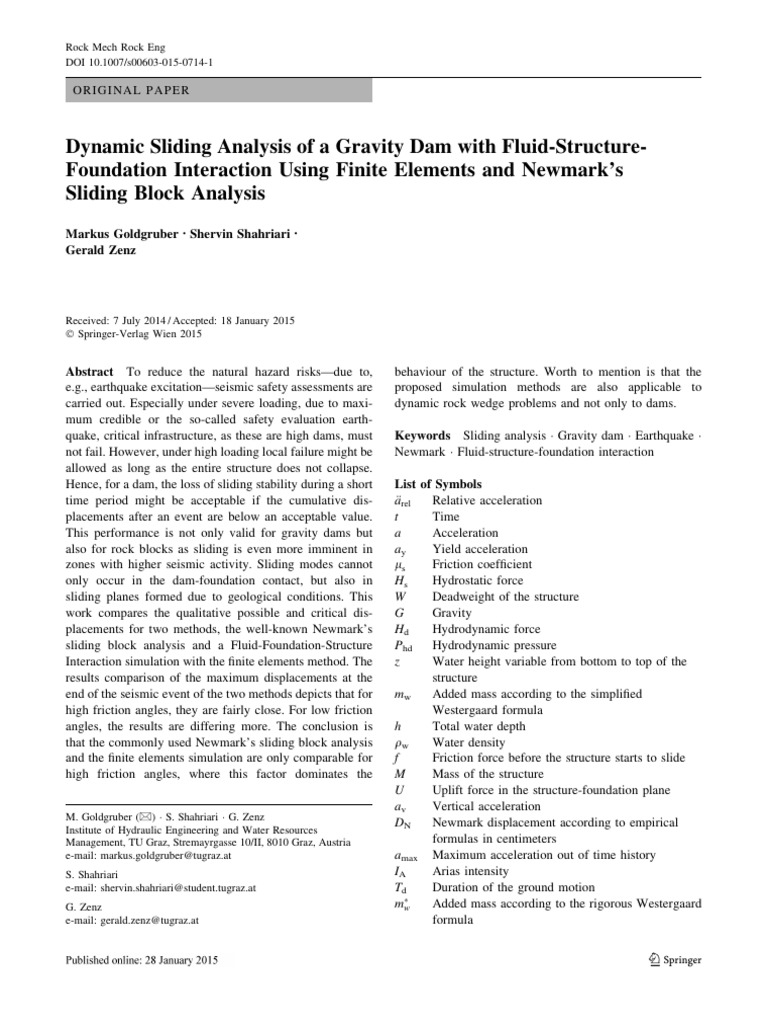 Dynamic Sliding Analysis of A Gravity Dam With Fluid-Structure ...
