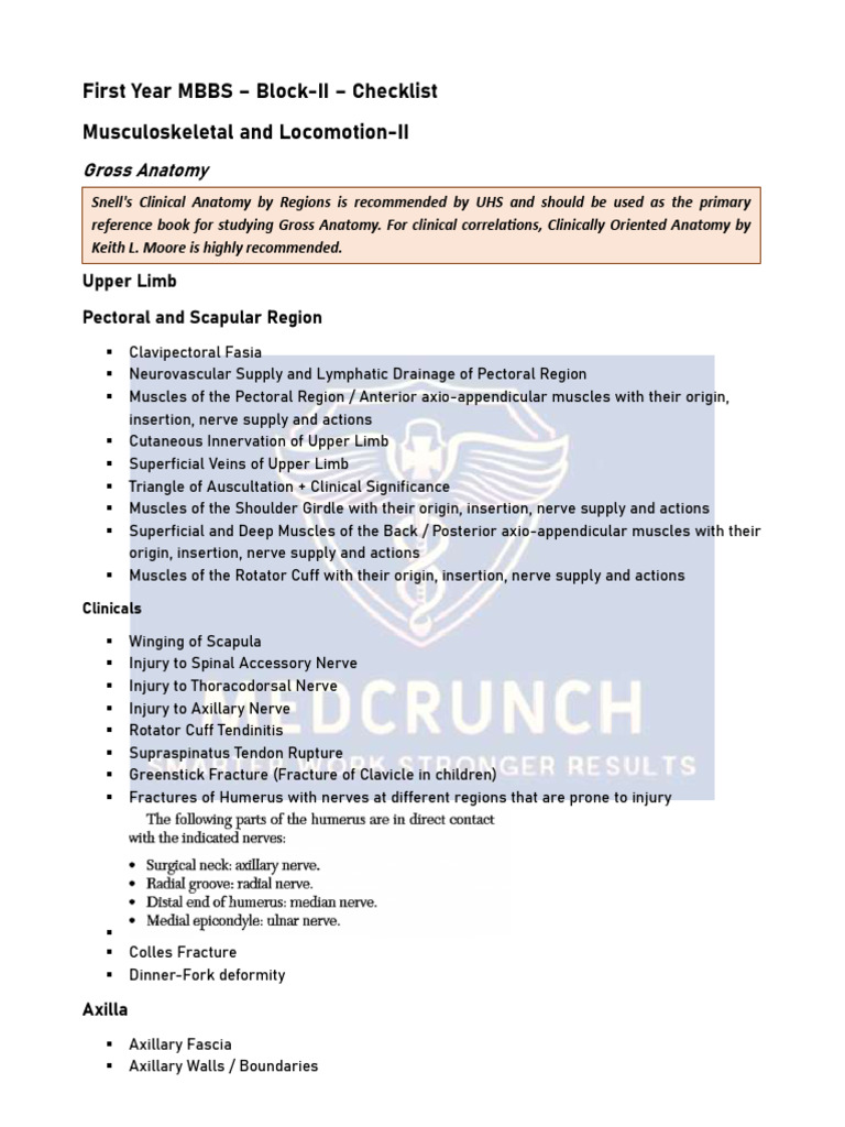 Upper Limb Anatomy Checklist for MBBS | PDF | Hand | Arm