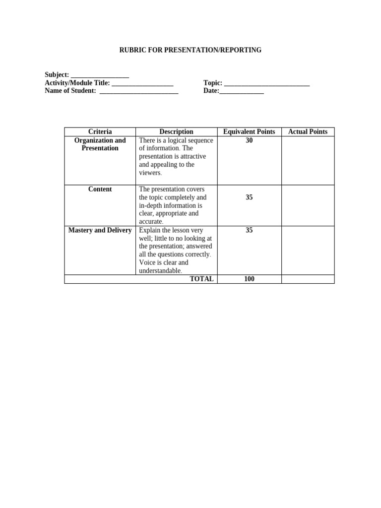 Rubric For Presentation | PDF