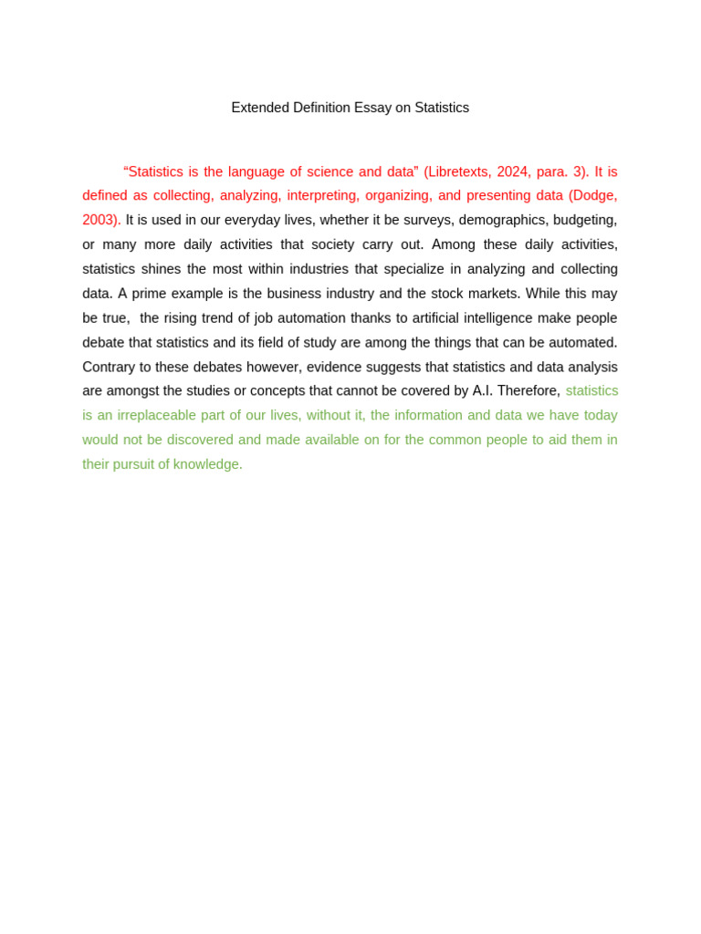 Extended Definition Essay On Statistics | PDF