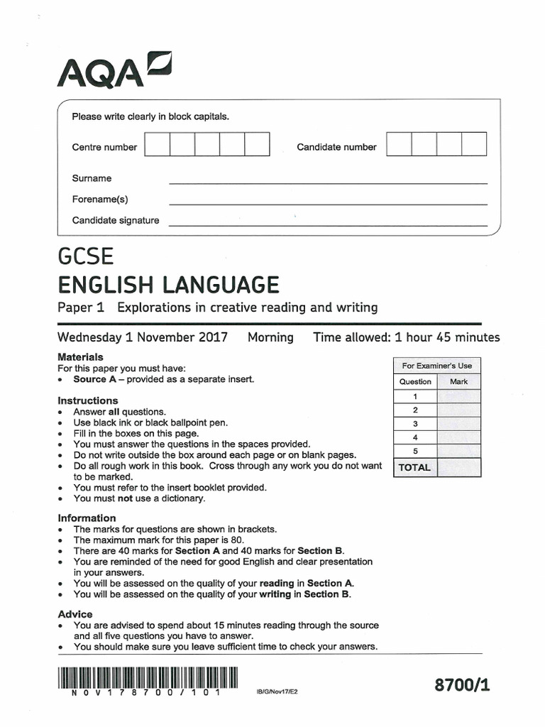 Lang Paper 1 Answers With Notes | PDF