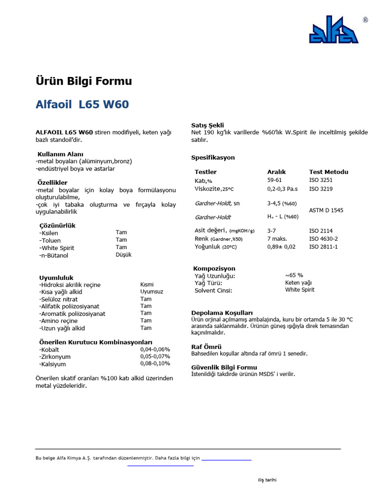 Alfaoil l65 w60 Tds (Tur) | PDF