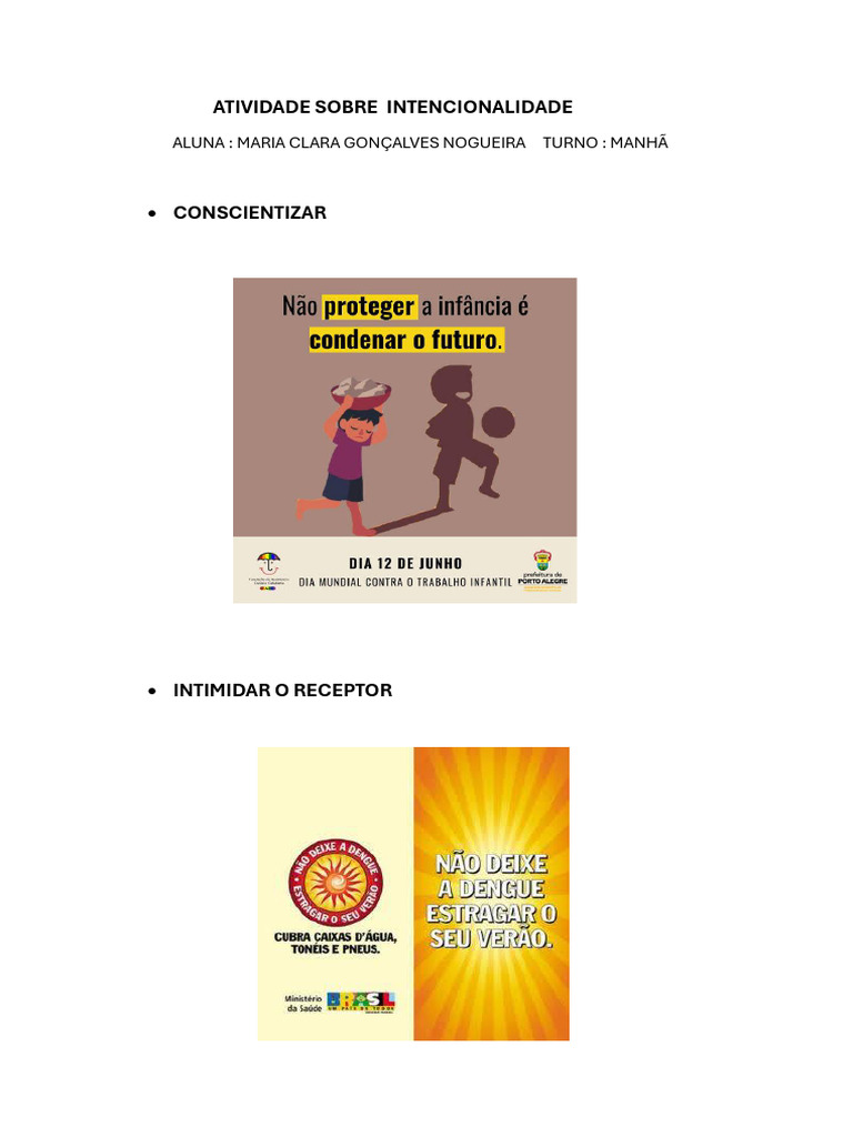 Atividade sobre intencionalidade | PDF