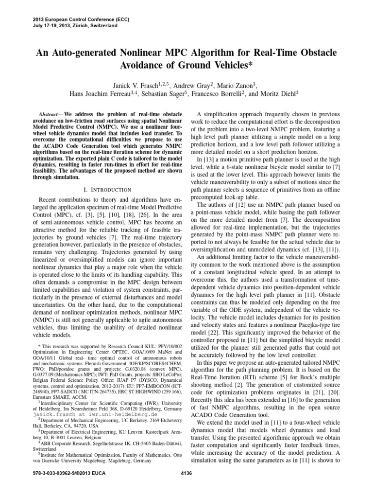 An Auto-Generated Nonlinear MPC Algorithm For Real-Time Obstacle | PDF | Applied Mathematics ...