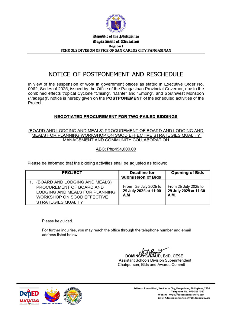 NOTICE of POSTPONEMENT Deadline Opening of Bids | PDF | Vortices | Weather Events