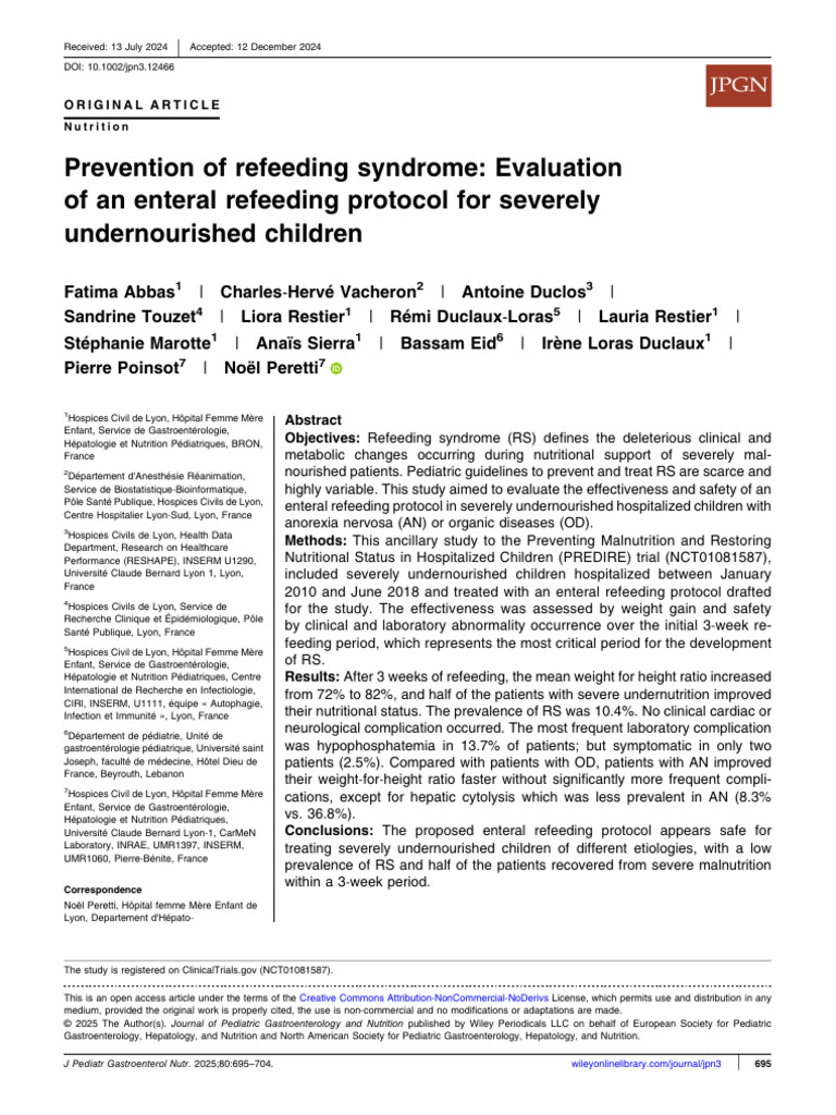 J Pediatr Gastroenterol Nutr - 2025 - Abbas - Prevention of Refeeding ...