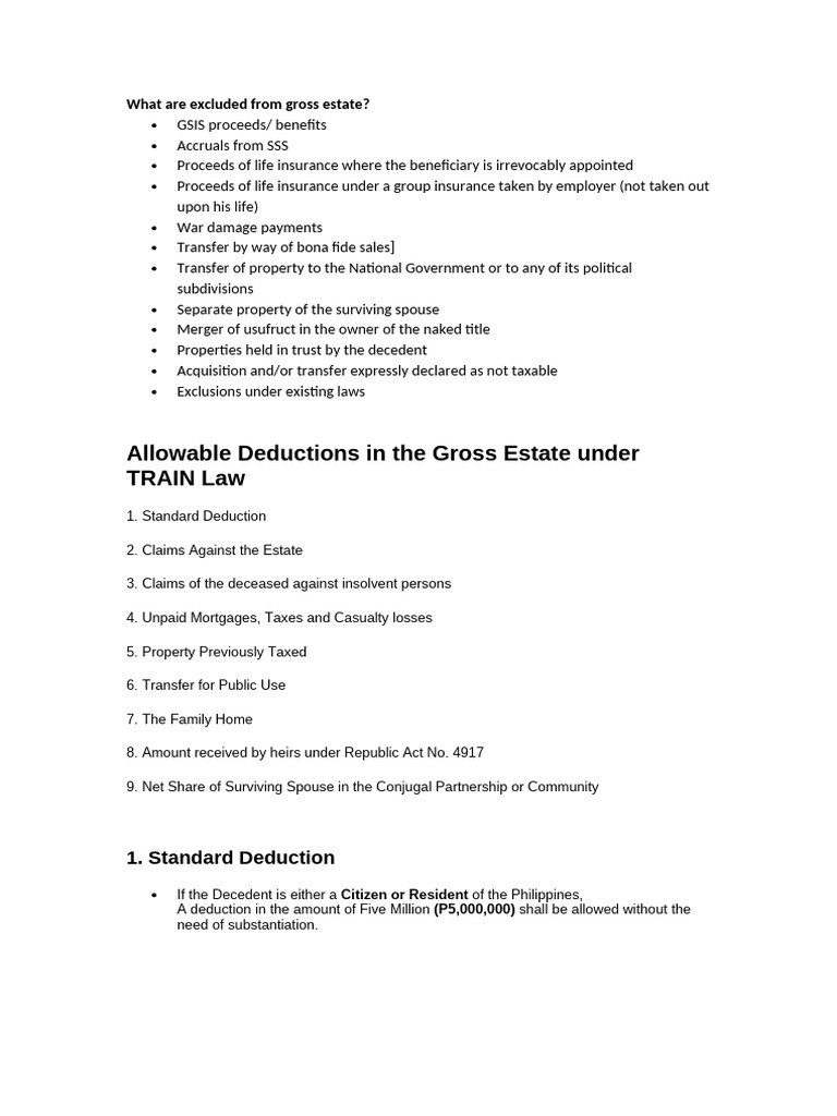 Exclusions and Deductions in Gross Estate | PDF | Tax Deduction ...