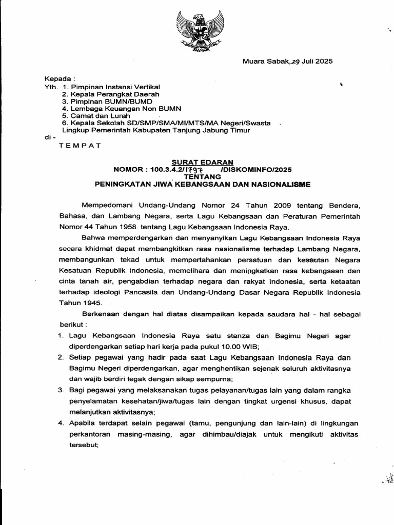 Surat Edaran Peningkatan Jiwa Dan Nasionalisme20250729_20071568 | PDF