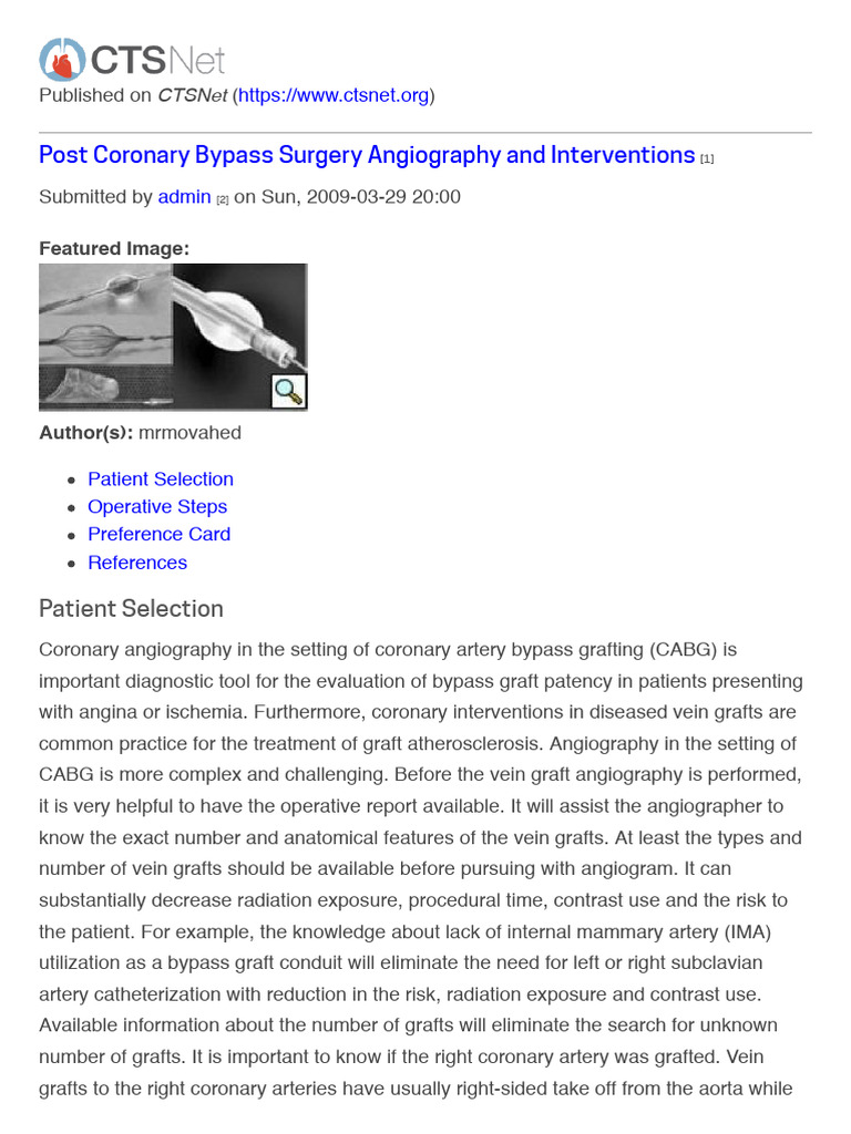 Post-CABG Angiography Procedures Guide | PDF | Coronary Artery Bypass ...