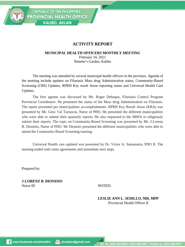 SAMPLE Activity Report | PDF