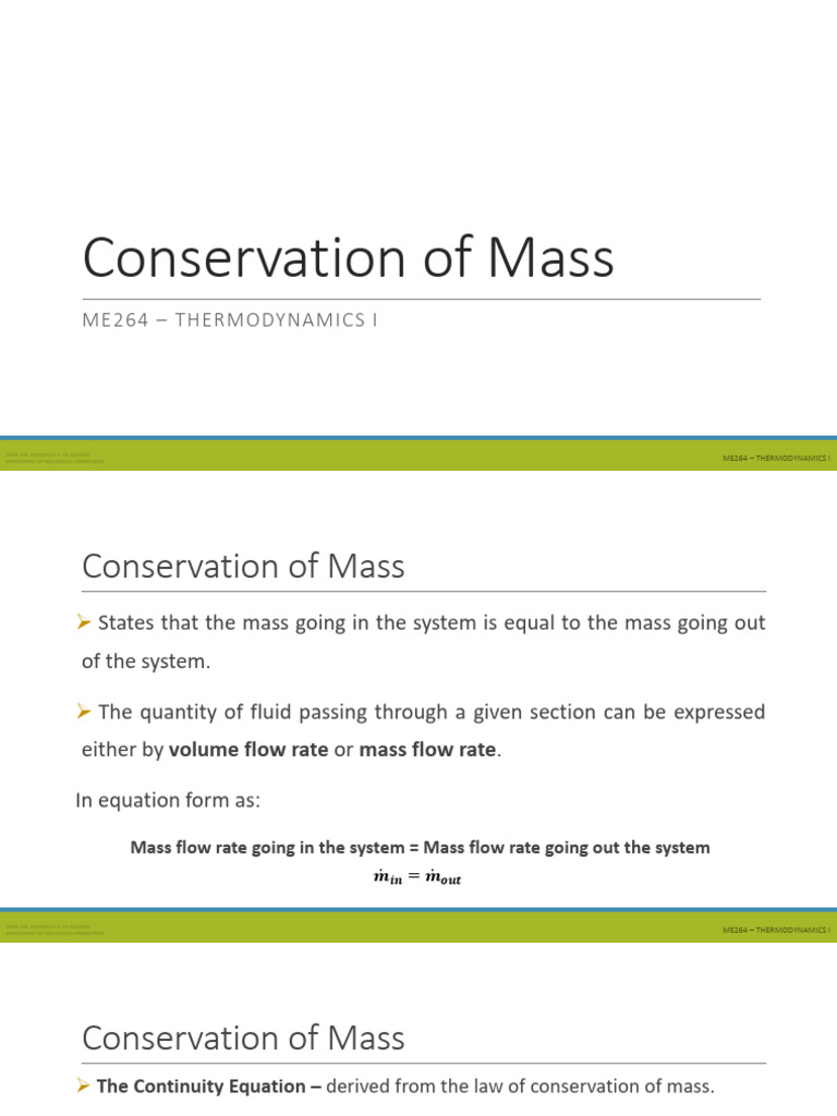 Conservation of Mass in Thermodynamics | PDF | Enthalpy | Heat