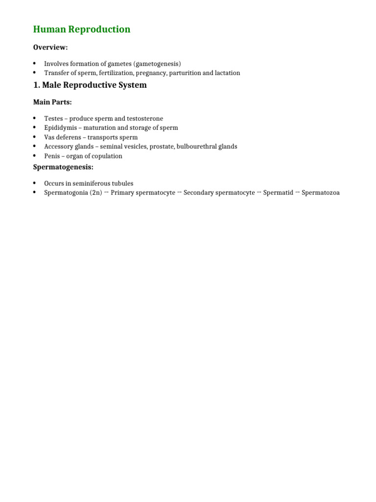 Human Reproduction Notes Part | PDF