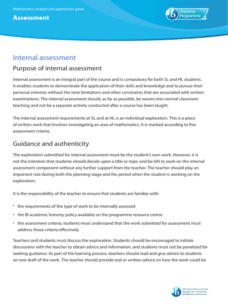 Internal Assessment Guide for IB Math | PDF | Mathematics | Teachers