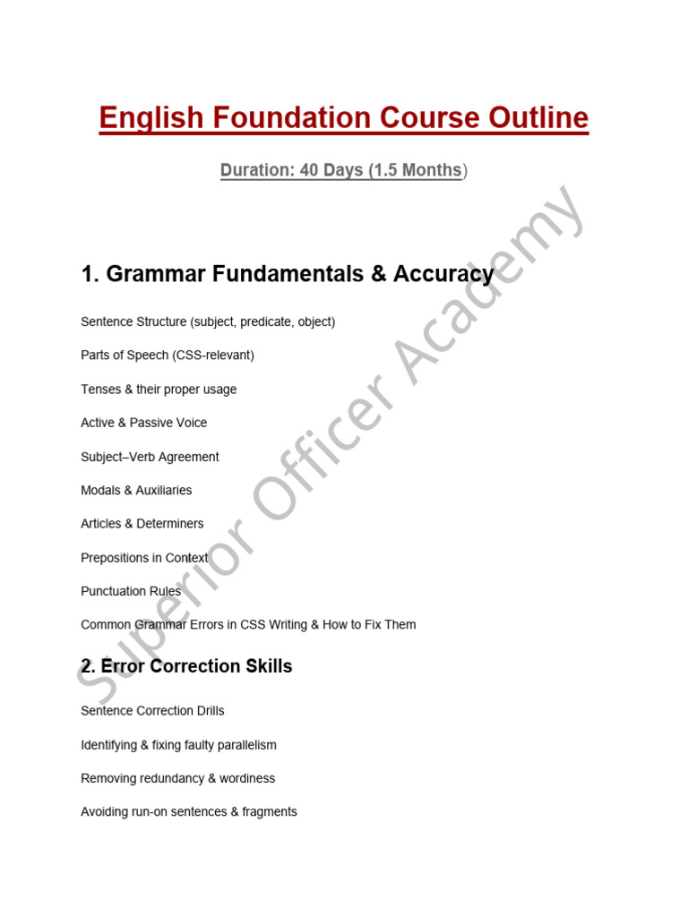 English Foundation Course Syllabus | PDF | Subject (Grammar) | English ...