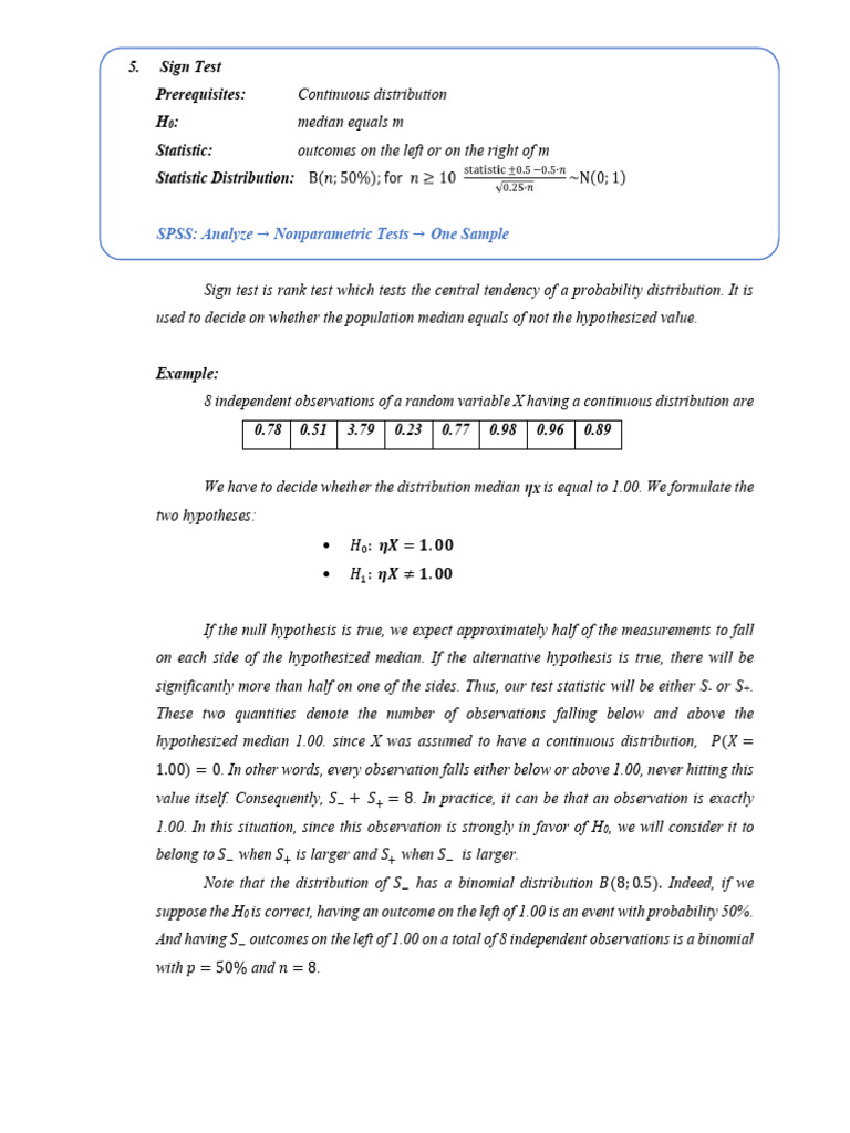 Sign Test and Nonparametric Tests Guide | PDF | Probability ...