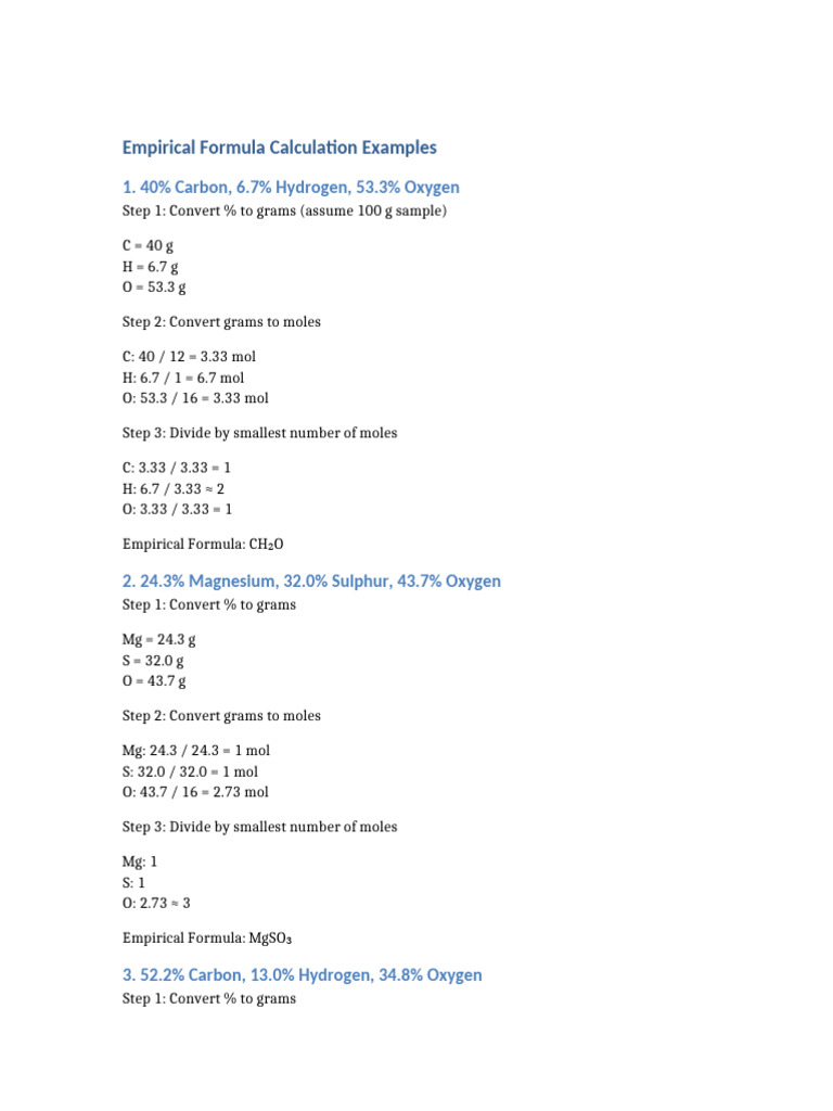 Empirical Formula Examples | PDF