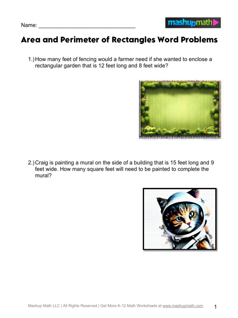 Area and Perimeter of Rectangles Word Problems (A) | PDF