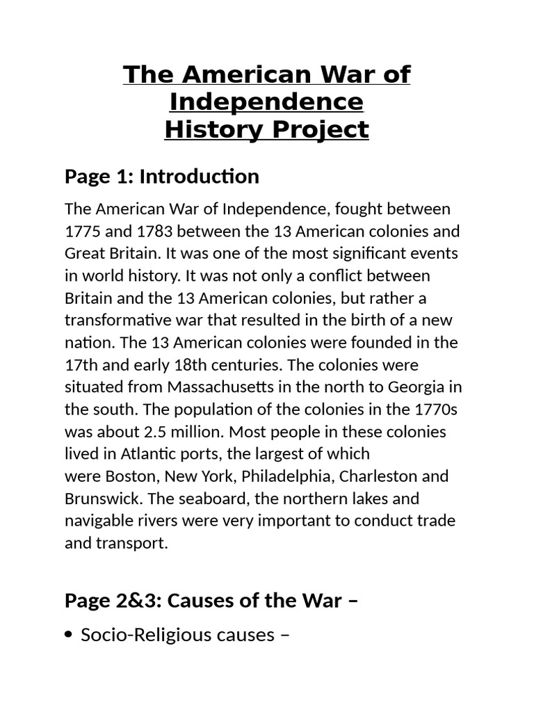 History Project (The American War of Independence) | PDF | American ...